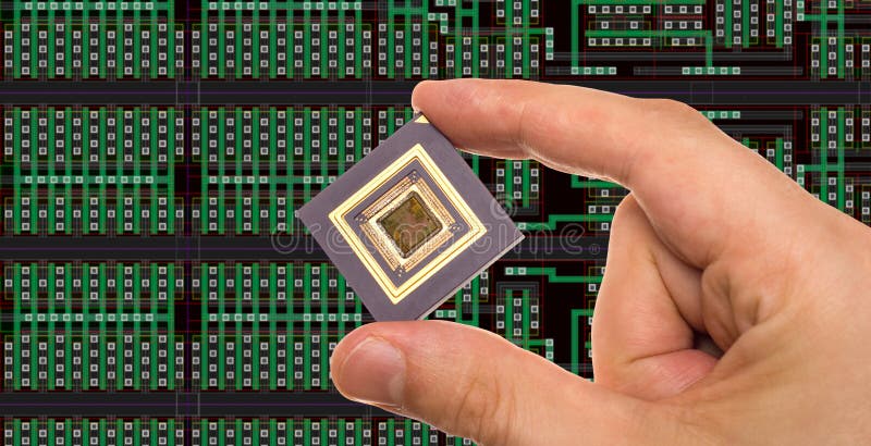 Microprocessor in Hand and Its Layout Stock Photo - Image of circuit ...
