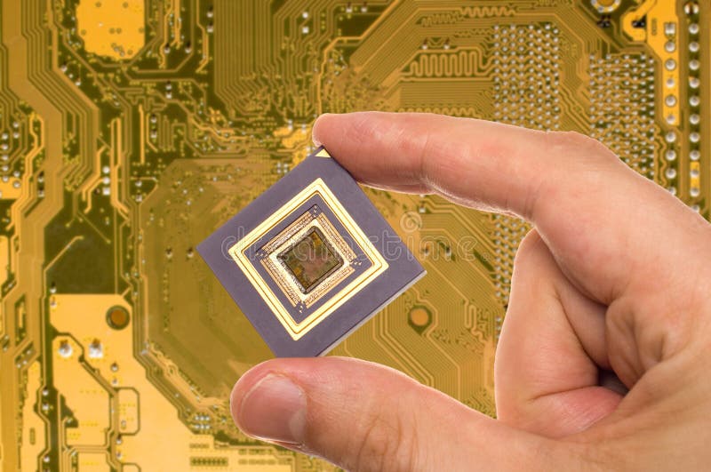 Microprocessor in Hand Over PCB Stock Photo - Image of wire, printed ...
