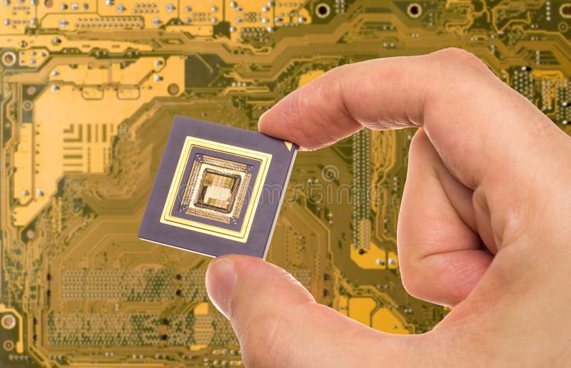 Microprocessor in Hand Over PCB Stock Image - Image of metal ...