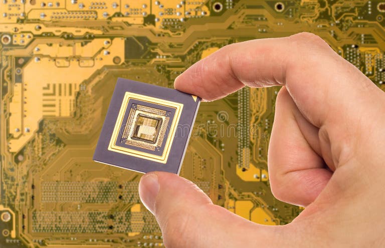 Microprocessor in Hand Over PCB Stock Image - Image of metal ...