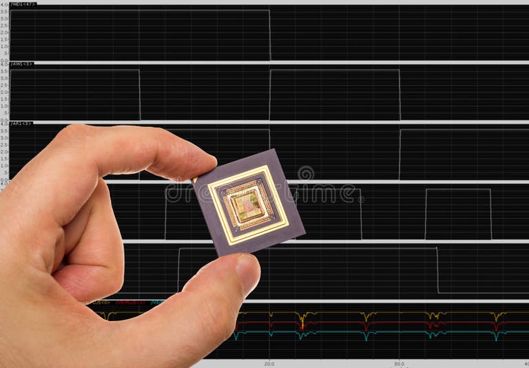 Microprocessor in Hand Over Signals Plots Stock Photo - Image of ...