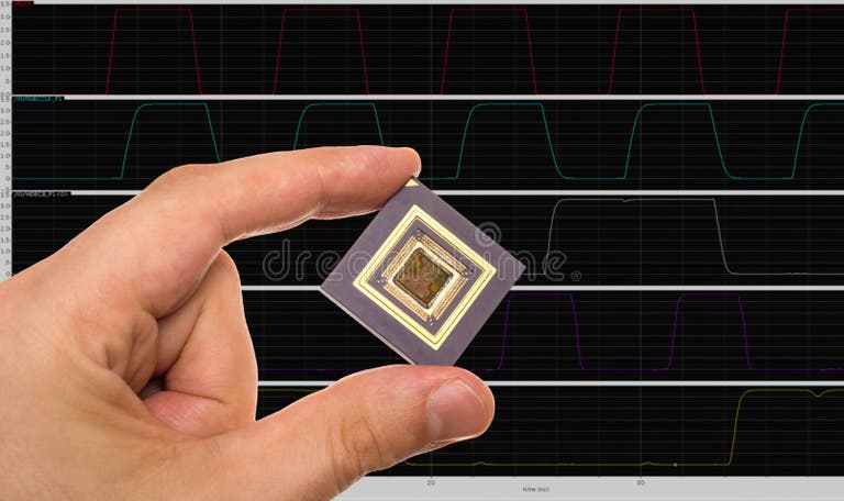 Microprocessor in Hand Over Signals Plots Stock Image - Image of ...