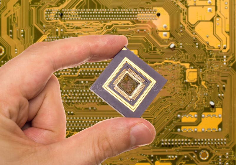 Microprocessor in Hand and PCB Stock Photo - Image of metal, technology ...