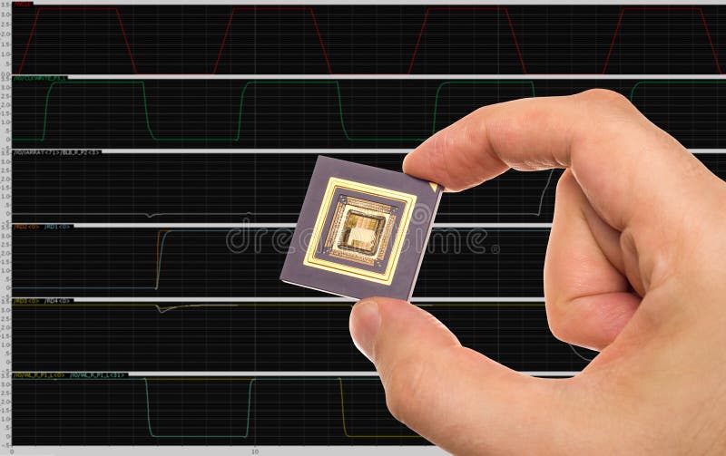 Microprocessor in Hand and Signals Stock Photo - Image of ...