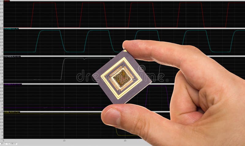 Microprocessor in hand stock image. Image of diagram - 86542289