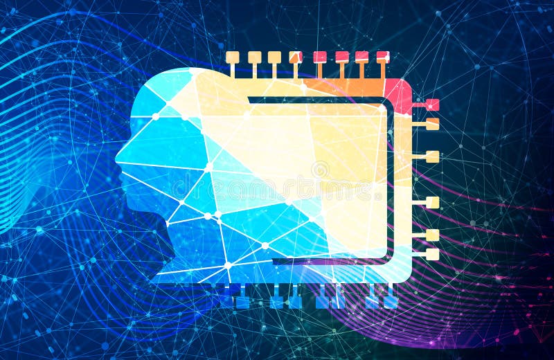 CPU Microprocessor Icon with Human Head Silhouette Stock Illustration ...