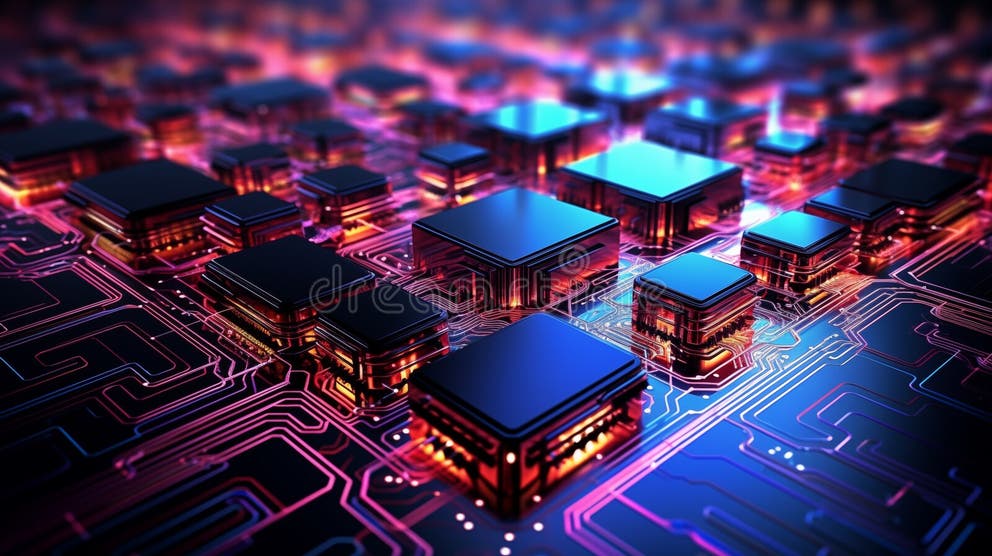 Microprocessor Illuminated Data Paths Ai Generated Image Background