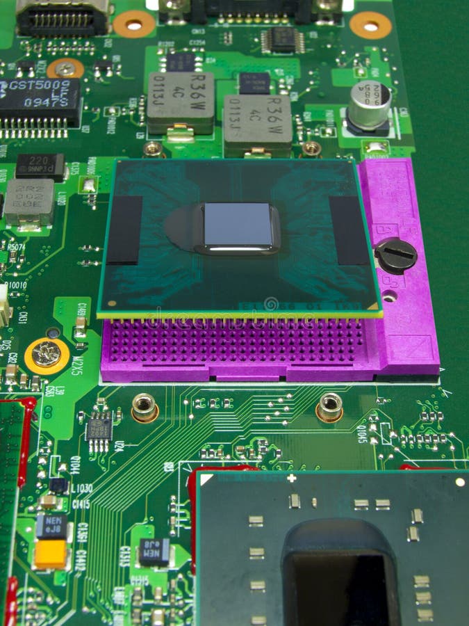 The Microprocessor and Its Socket on the Motherboard Stock Photo ...