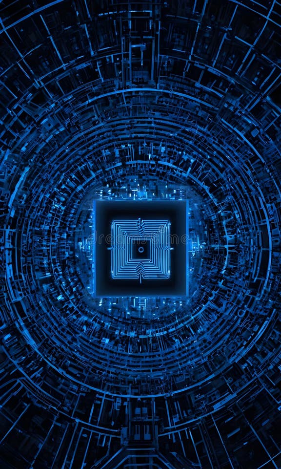 Microprocessor with Neon Blue Circuits, Illustrating Electronics and ...