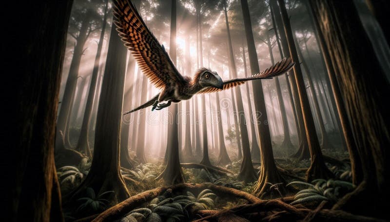 Microraptor Gliding through the Trees Stock Illustration - Illustration ...