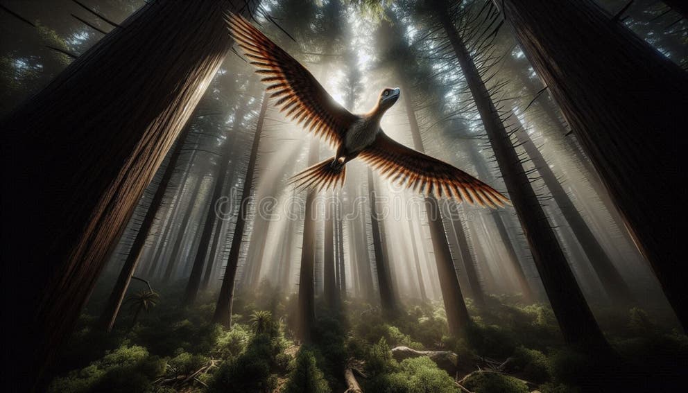 Microraptor Gliding through the Trees Stock Illustration - Illustration ...