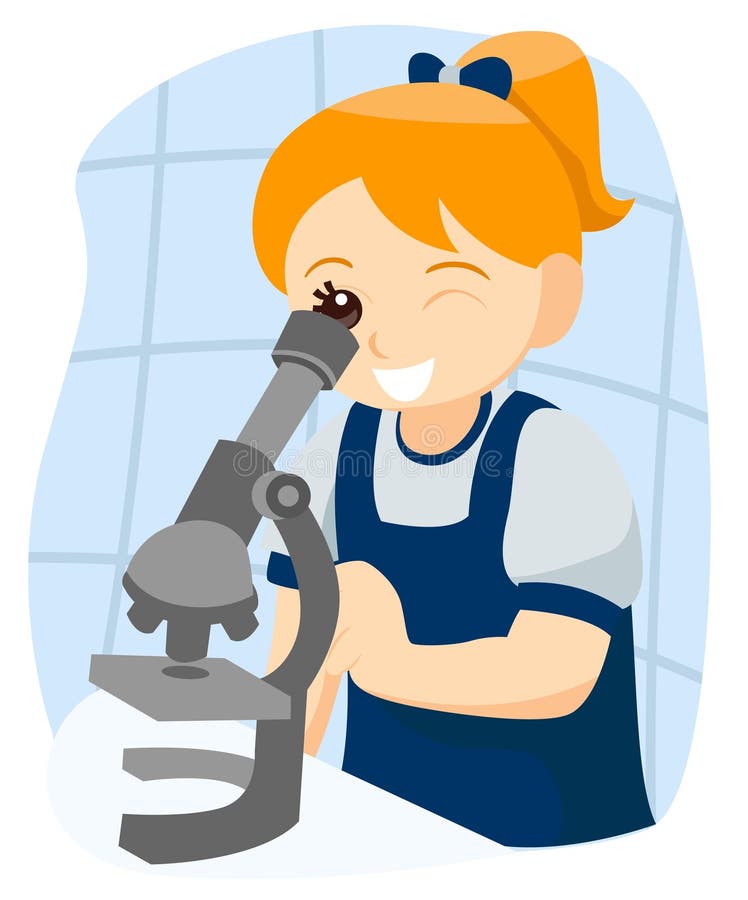 Young Girl Cartoon Using Microscope Stock Vector - Illustration of cute ...