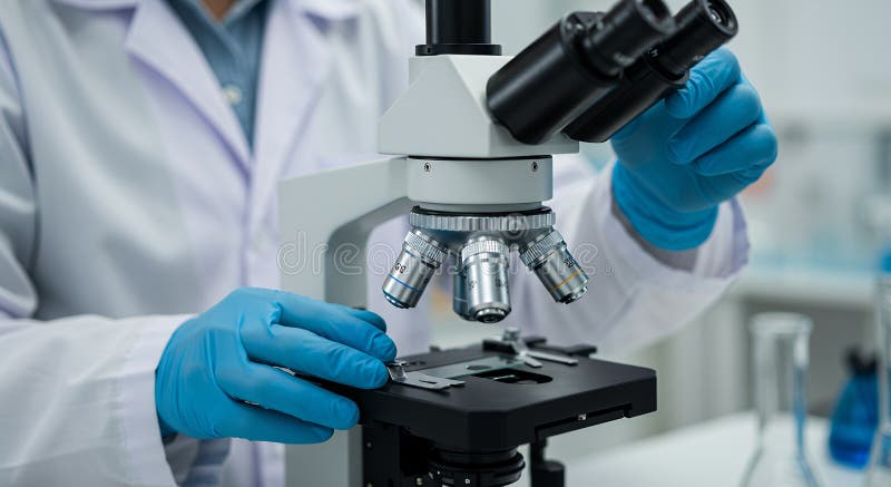Microscope Analysis Lab Technician Examining Sample, Research and ...
