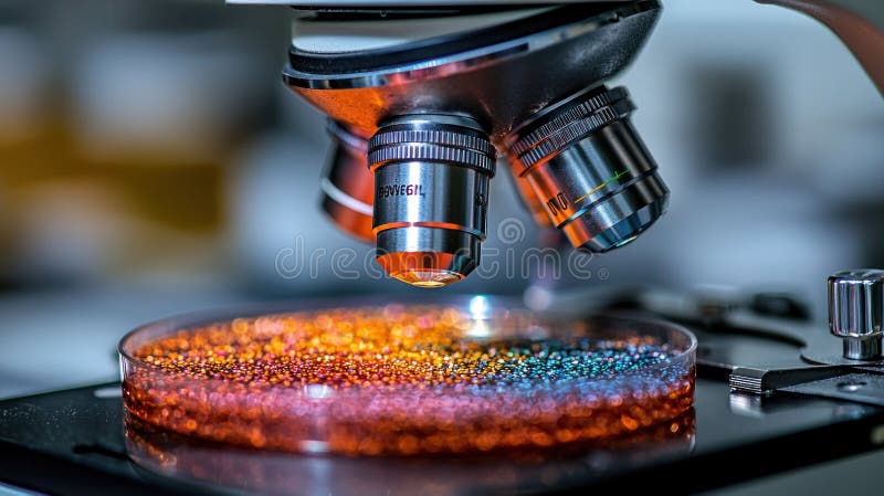Microscope Examining a Petri Dish Sample Closely Stock Illustration ...