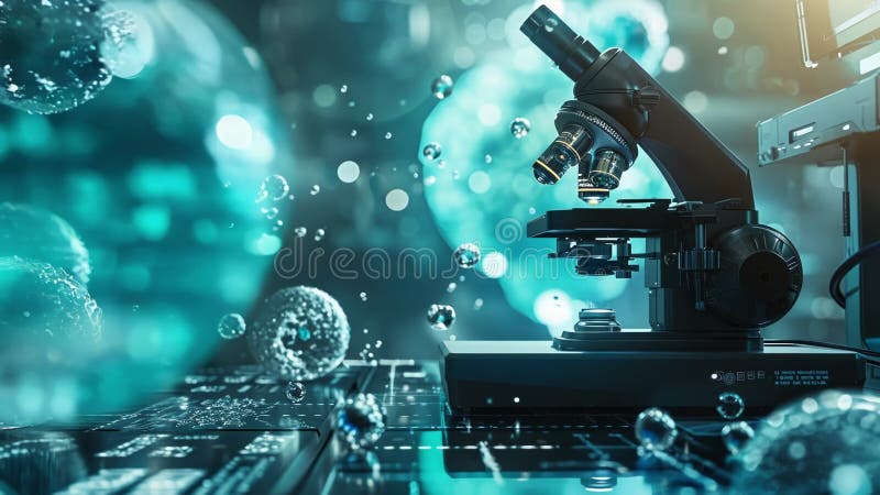Microscope Analyzing 3d Rendered Cells in a Medical Research Lab Stock ...