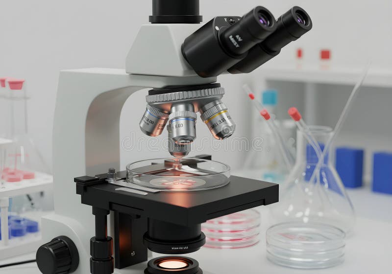 Microscope in a Lab stock illustration. Illustration of healthcare ...