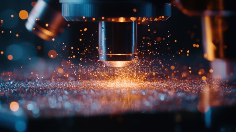 Microscope Analyzing Sparkling Material Emitting Orange Light and ...