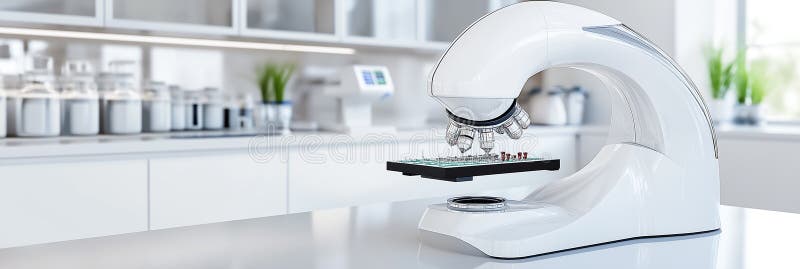 Microscope Analyzing Specimens on Lab Countertop. Contemporary ...
