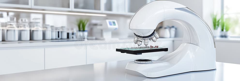 Microscope Analyzing Specimens on Lab Countertop. Contemporary ...