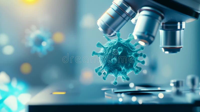 Microscope is Analyzing a Virus Cell in a Laboratory for Research Stock ...