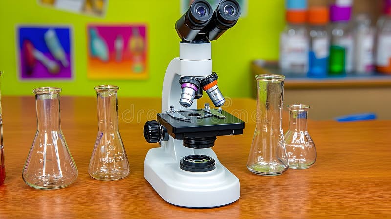 Microscope and Beakers Science Education and Research Stock ...