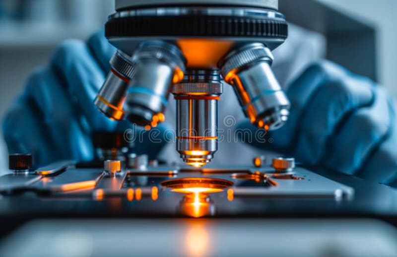 Microscope is Being Used To Examine Sample. Stock Image - Image of ...