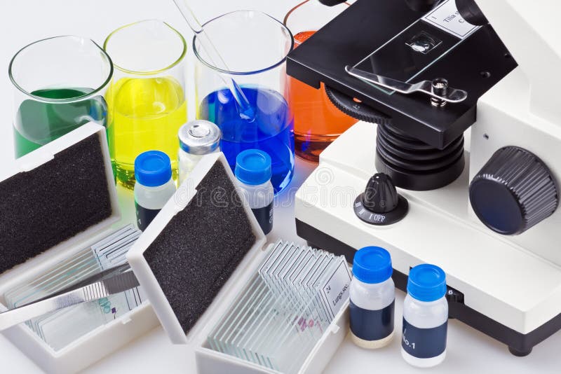 Microscope and Biological Reagents Stock Photo - Image of education ...