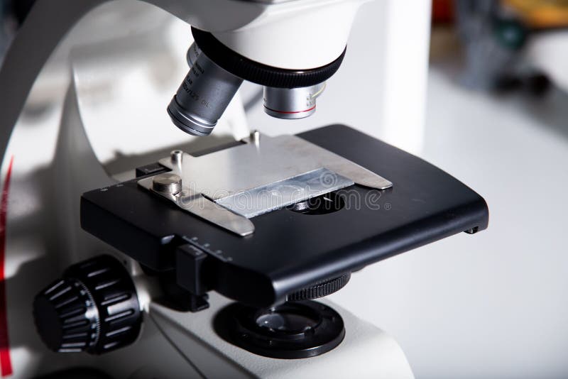 Microscope at the Biology Laboratory Stock Image - Image of instrument ...
