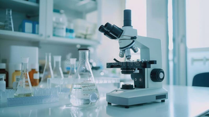 Microscope in Biotechnology Laboratory Room. Stock Illustration ...