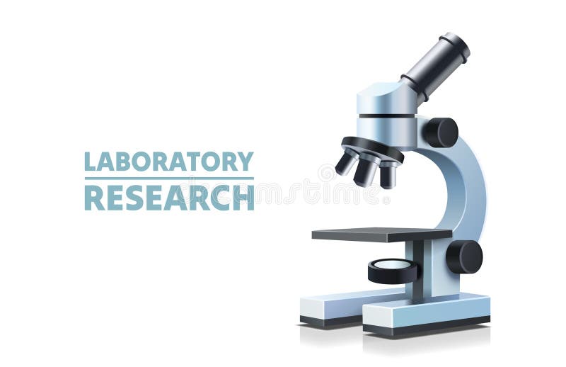 Microscope on a Blue Background, Studying and Examining Samples. Vector ...