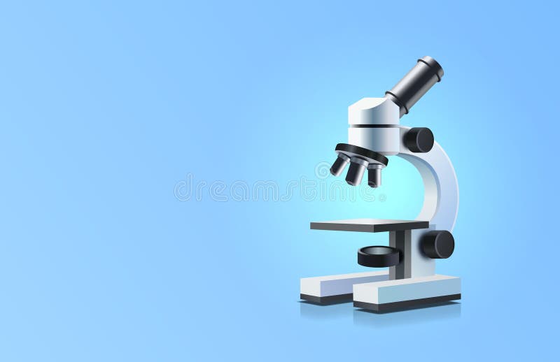 Microscope on a Blue Background, Studying and Examining Samples. Vector ...