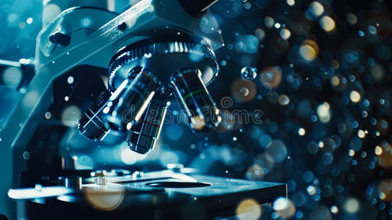 Microscope with a Blue Lens and a Blue Background Stock Photo - Image ...