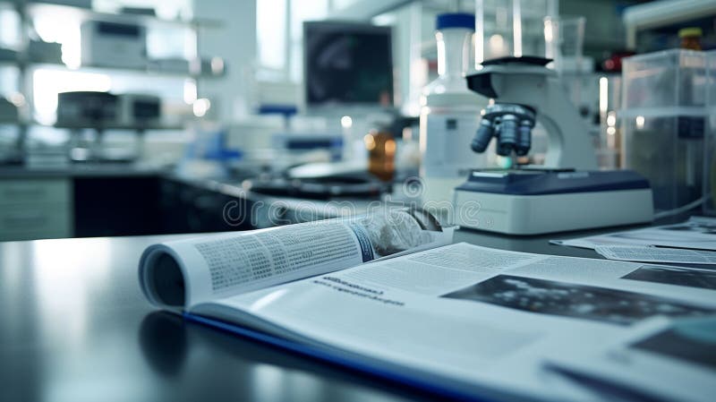 Microscope and Book on Table Stock Illustration - Illustration of ...