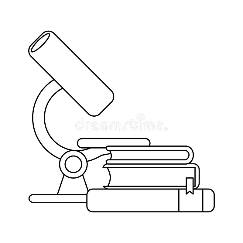 Microscope and Books in Black and White Stock Vector - Illustration of ...