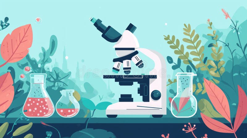Microscope in a Botanical Garden. Flat Style Vector Illustration Stock ...