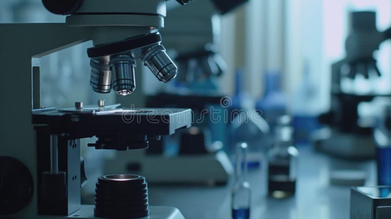 Microscope and Bottles Arranged on a Table. Suitable for Scientific ...