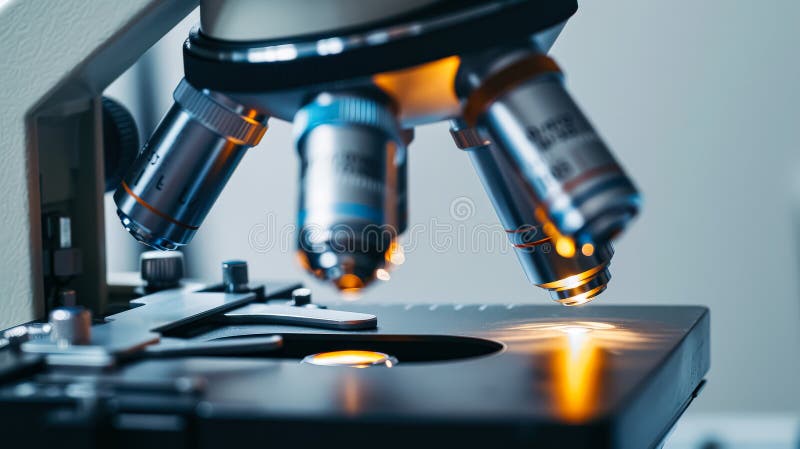 Microscope with a Bright Yellow Light Shining on it Stock Image - Image ...