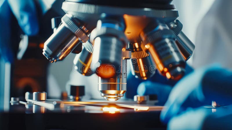 Microscope with a Bright Yellow Light Shining on it. Stock Image ...