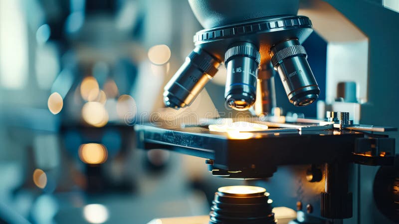 Microscope with a Bright Yellow Light Shining on it. Stock Image ...