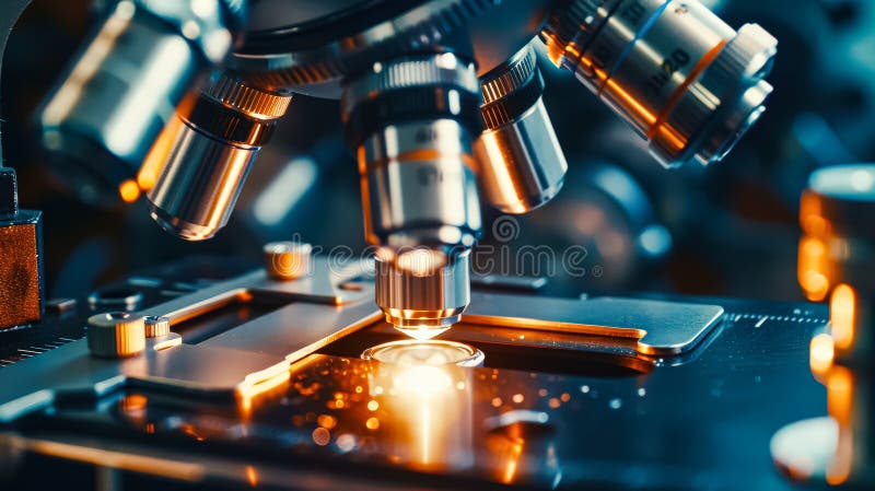 Microscope with a Bright Yellow Light Shining on it. Stock Photo ...