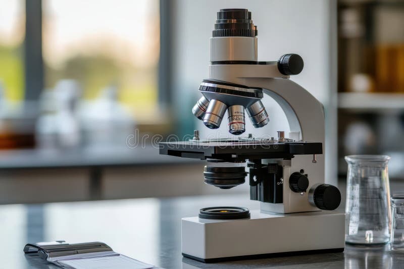 A Microscope and a Cell Phone are Placed Together on a Table. Stock ...