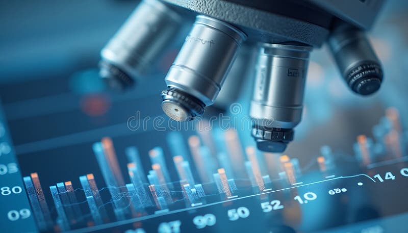 Microscope Close Up with Data Graph Background Science Research Stock ...