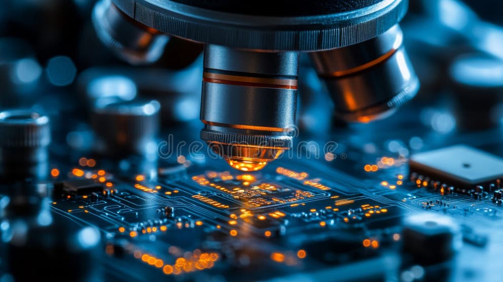 Microscope Close-up on Illuminated Circuit Board Stock Illustration ...