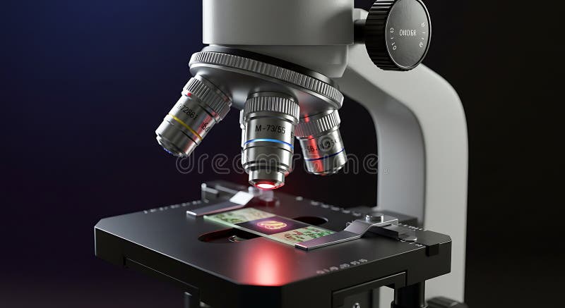 Microscope Close-up: Illuminated Specimen and Precise Lenses Stock ...