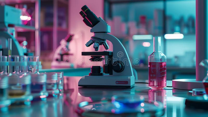 Microscope Close Up in Laboratory with Petri Dishes and Scientific ...