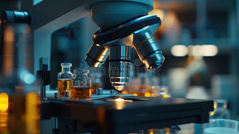 Microscope Close-Up in Medical Research Lab Interior Stock Illustration ...