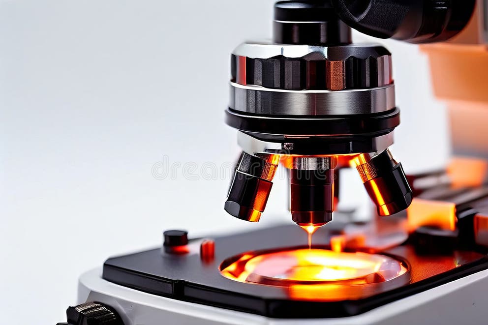 Microscope Close Up of a Microscope with Lenses and Led Lights O Stock ...