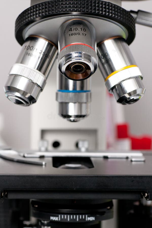 Microscope closeup stock photo. Image of lens, plate, microbiology ...
