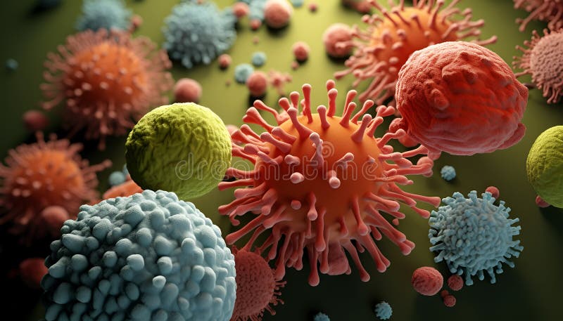 Microscope Closeup View of Bacteria Cells, Microbes Colony Cloud ...