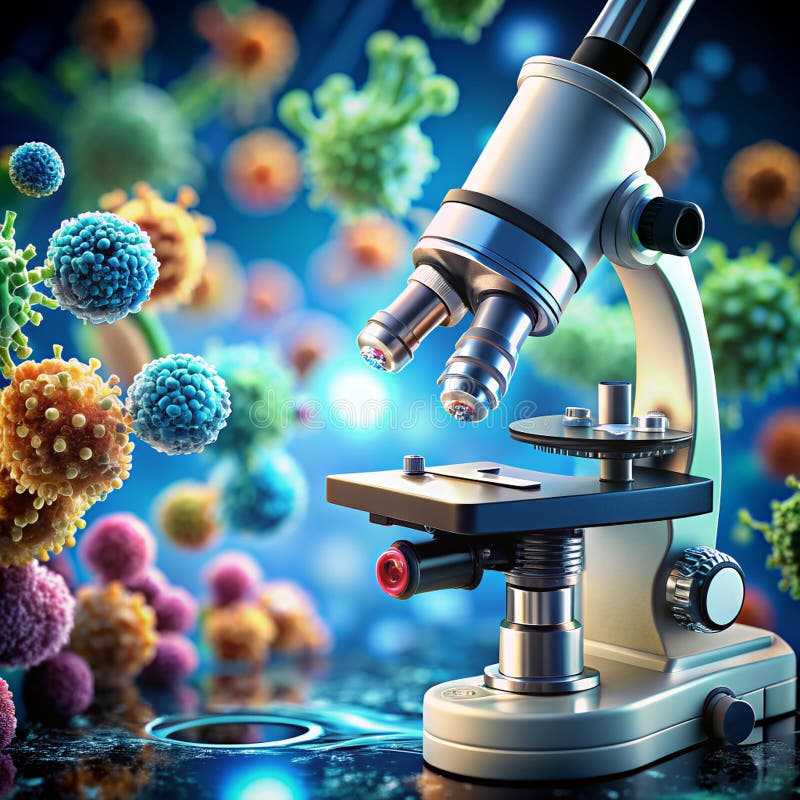 Microscope Closeup View of Bacteria Cells Microbes Colony Cloud Flowing Virus Generative AI ...